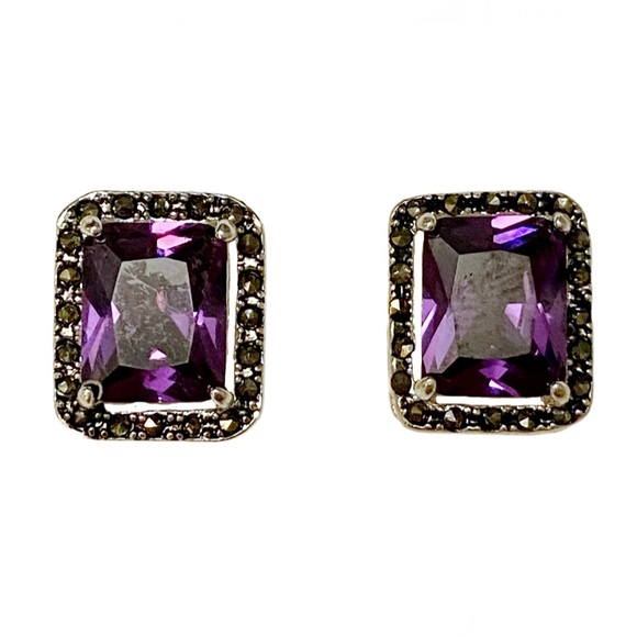 Jewelry | Vintage Purple Amethyst Rectangle Earrings | Poshmark